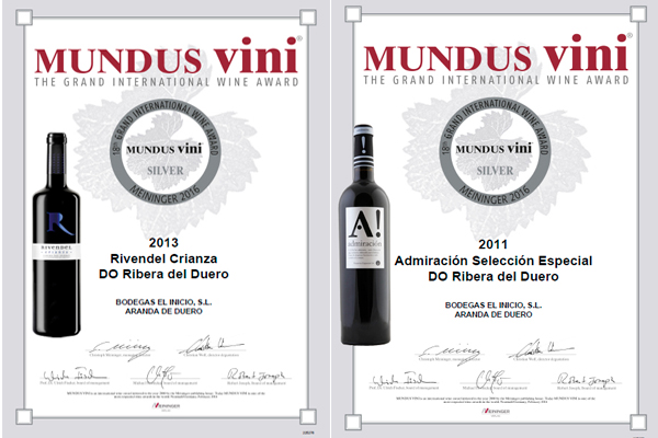 Premios Mundus Vini para Admiración Selección Especial y Rivendel Crianza