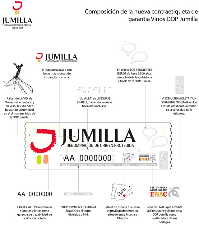 Así es la nueva tirilla que certifica las botellas de vinos Jumilla